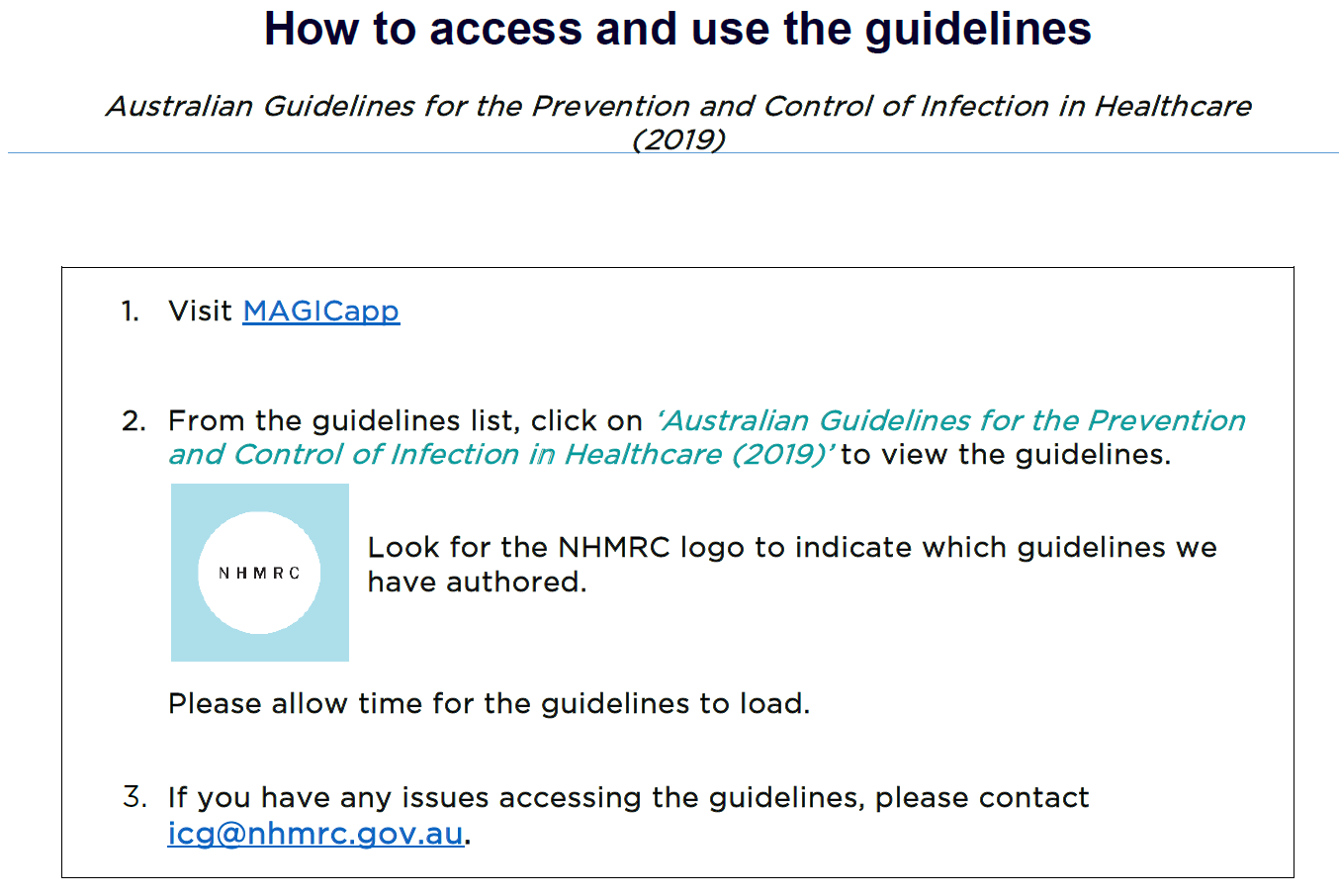 NHMRC’s Updated “Guidelines for the Prevention and Control of Infection ...